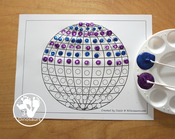Free Disco Ball Fine Motor Mat Printables For New Years – 3 Dinosaurs