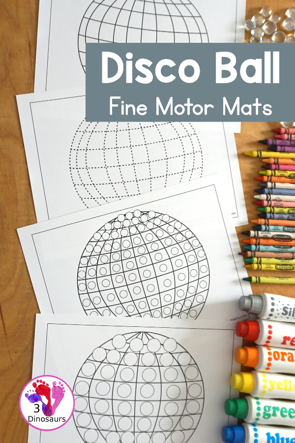 Free Disco Ball Fine Motor Mat Printables For New Years – 3 Dinosaurs