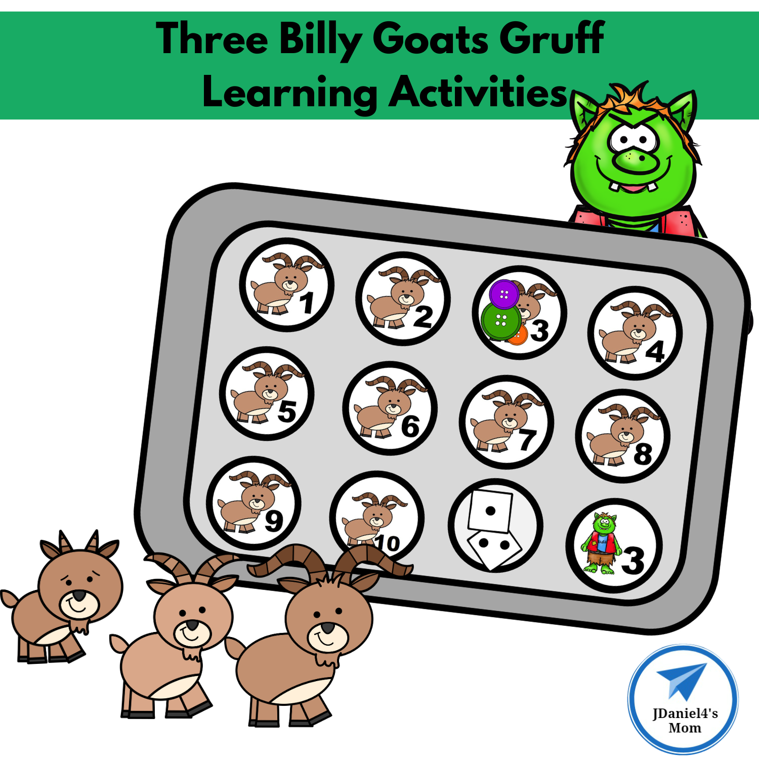 5 Day of Free Three Billy Goats Gruff Printables – 3 Dinosaurs